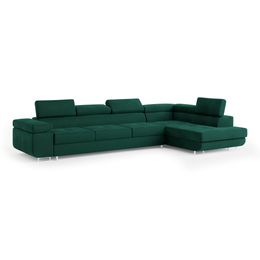 ECKSOFA VICENTE Gr&uuml;n Velours-Stoff mit Schlaffunktion
