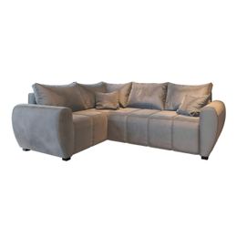 ECKSOFA MADISON L L-S Beige Pl&uuml;sch-Stoff mit Schlaffunktion