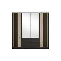 DREHT&Uuml;RENSCHRANK SATREN 200/200,5/54,5cm 4-t&uuml;rig mit Spiegel Schwarz