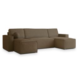 WOHNLANDSCHAFT PESANO M Beige Velours-Stoff mit Schlaffunktion
