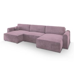 WOHNLANDSCHAFT FENTO M Lila Velours-Stoff mit Schlaffunktion