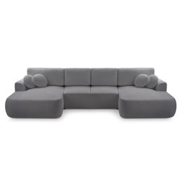 WOHNLANDSCHAFT FILO Grau Boucle-Stoff mit Schlaffunktion