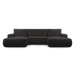 WOHNLANDSCHAFT SOLO Schwarz Boucle-Stoff mit Schlaffunktion