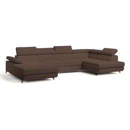 WOHNLANDSCHAFT RUBANO R-S Braun Boucle-Stoff mit Schlaffunktion