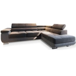 ECKSOFA SELVA R-S Grau Velours-Stoff mit Schlaffunktion