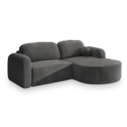 ECKSOFA AMILIA M R-S Grau Velours-Stoff mit Schlaffunktion