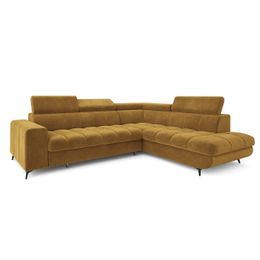 ECKSOFA MORIVA R-S Gelb Velours-Stoff mit Schlaffunktion