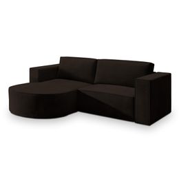 ECKSOFA SORELA M L-S Braun Velours-Stoff mit Schlaffunktion