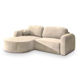 ECKSOFA AMILIA M L-S Creme Velours-Stoff mit Schlaffunktion