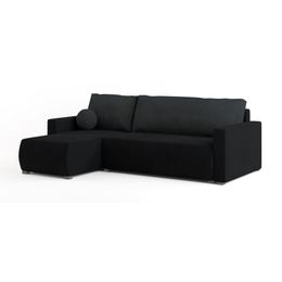 ECKSOFA SORGE Schwarz Pl&uuml;sch-Stoff mit Schlaffunktion