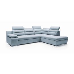 ECKSOFA RISO Blau Velours-Stoff mit Schlaffunktion