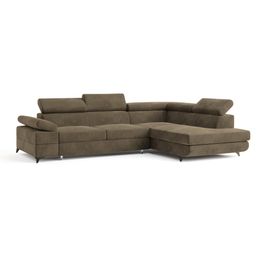 ECKSOFA FAVIEN R-S Beige Velours-Stoff mit Schlaffunktion