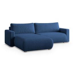 ECKSOFA TURIN P Blau Kordstoff mit Schlaffunktion