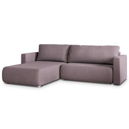 ECKSOFA TURIN Rosa Geflochtener Stoff mit Schlaffunktion