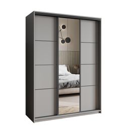 SCHWEBET&Uuml;RENSCHRANK VARO 150/205/60 cm 3-t&uuml;rig mit Spiegel Graphitfarben