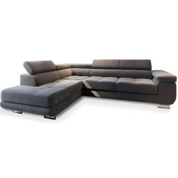 ECKSOFA SELVA L-S Grau Velours-Stoff mit Schlaffunktion