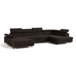 WOHNLANDSCHAFT RUBANO R-S Braun Velours-Stoff mit Schlaffunktion