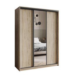 SCHWEBET&Uuml;RENSCHRANK TAVI 150/205/60 cm 3-t&uuml;rig mit Spiegel Sonoma Eiche