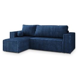 ECKSOFA RAVELO T Blau Kordstoff mit Schlaffunktion