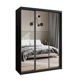 SCHWEBET&Uuml;RENSCHRANK RIEN 150/205/60 cm 3-t&uuml;rig mit Spiegel Schwarz