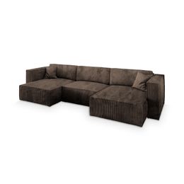 WOHNLANDSCHAFT SARMO P Braun Kordstoff mit Schlaffunktion