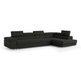 ECKSOFA VICENTE Schwarz Velours-Stoff mit Schlaffunktion