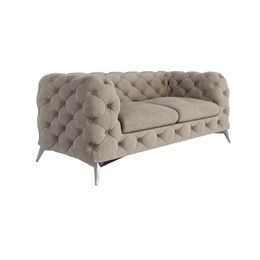 CHESTERFIELD-SOFA 2-Sitzer Laura Dunkle Creme Samt