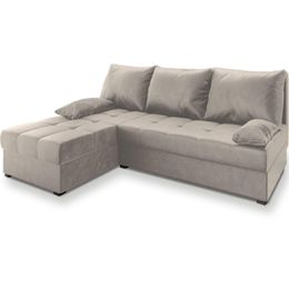 ECKSOFA RITA Beige Pl&uuml;sch-Stoff mit Schlaffunktion