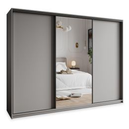 SCHWEBET&Uuml;RENSCHRANK TAVI 270/205/60 cm 3-t&uuml;rig mit Spiegel Graphitfarben