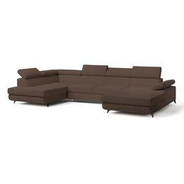 WOHNLANDSCHAFT RUBANO L-S Braun Boucle-Stoff mit Schlaffunktion