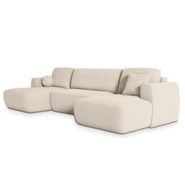 WOHNLANDSCHAFT SENTUM N Creme Boucle-Stoff mit Schlaffunktion