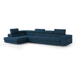 ECKSOFA VICENTE Blau Velours-Stoff mit Schlaffunktion