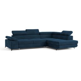 ECKSOFA FAVIEN R-S Blau Velours-Stoff mit Schlaffunktion