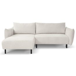 ECKSOFA UNO Creme Pl&uuml;sch-Stoff mit Schlaffunktion