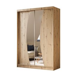 SCHWEBET&Uuml;RENSCHRANK VOCE 150/216/61 cm 2-t&uuml;rig mit Spiegel Eiche Artisan