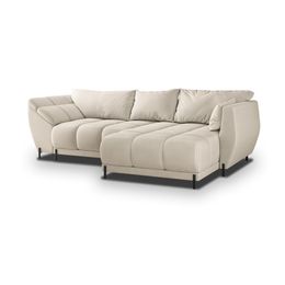 ECKSOFA VESTANO R-S Creme Velours-Stoff mit Schlaffunktion
