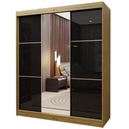 SCHWEBET&Uuml;RENSCHRANK VITALE 180/216/61 cm 3-t&uuml;rig mit Spiegel Eiche Artisan