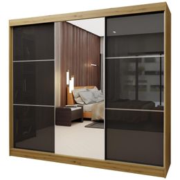 SCHWEBET&Uuml;RENSCHRANK VITALE 240/216/61 cm 3-t&uuml;rig mit Spiegel Eiche Artisan