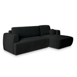 ECKSOFA SENTI K R-S Schwarz Pl&uuml;sch-Stoff mit Schlaffunktion