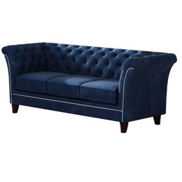 CHESTERFIELD-SOFA 3-Sitzer Fusion Blau Samt