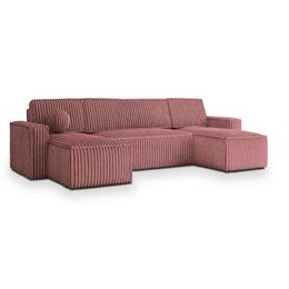 WOHNLANDSCHAFT PESANO T Rosa Kordstoff mit Schlaffunktion