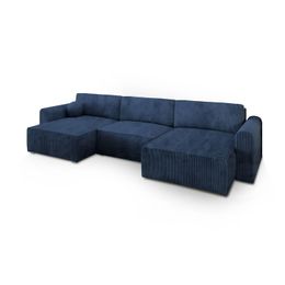 WOHNLANDSCHAFT FENTO P Blau Kordstoff mit Schlaffunktion