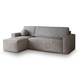 ECKSOFA RAVELO M Hellgrau Velours-Stoff mit Schlaffunktion