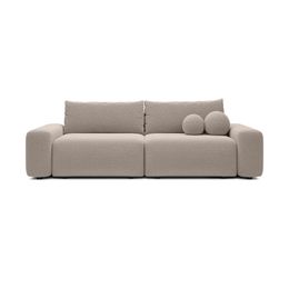 BETTSOFA RUOTA Beige Bucle-Stoff mit Schlaffunktion