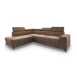 ECKSOFA ALVORO L-S Beige Velours-Stoff mit Schlaffunktion