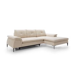 ECKSOFA BREZZA Beige Pl&uuml;sch-Stoff mit Schlaffunktion