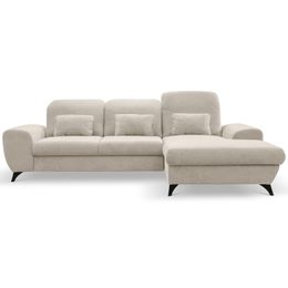ECKSOFA LUCE R-S Creme Pl&uuml;sch-Stoff mit Schlaffunktion