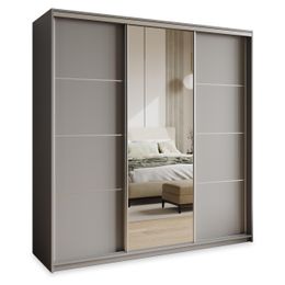 SCHWEBET&Uuml;RENSCHRANK VARO 180/205/60 cm 3-t&uuml;rig mit Spiegel und Schubladen Graphitfarben
