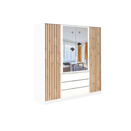 DREHT&Uuml;RENSCHRANK GAREN 196/200/57,5 cm 4-t&uuml;rig mit Spiegel Wei&szlig;