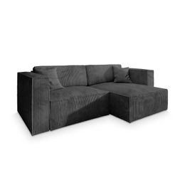 ECKSOFA NERIO P Graphitfarben Kordstoff mit Schlaffunktion